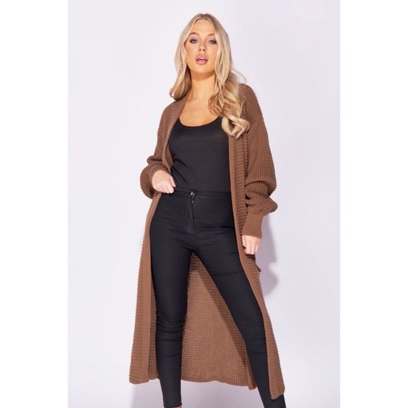 Sweaters | Brown Knitted Long Sleeve Open Front Long Maxi Cardigan ...